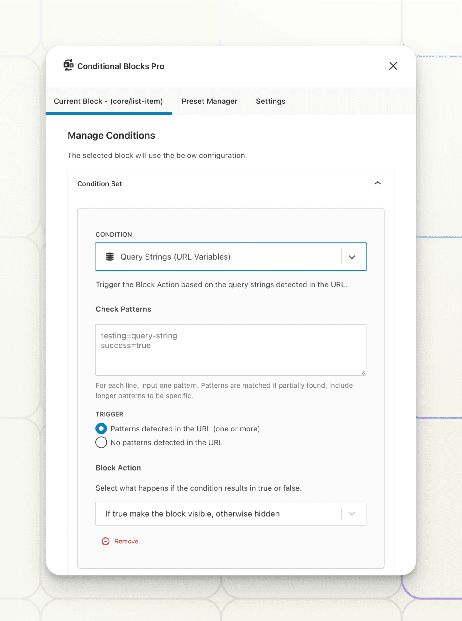 Change visibility of WordPress blocks with Query Strings - Conditional ... Change visibility of WordPress blocks with Query Strings - Conditional ...