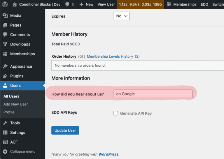 Show WordPress Blocks by PMPro User Fields